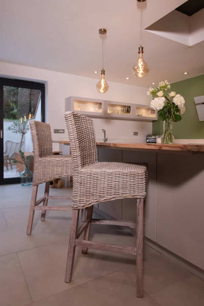 Wicker Bar Stool with Back - Whitewash Finish - Field & Hawken