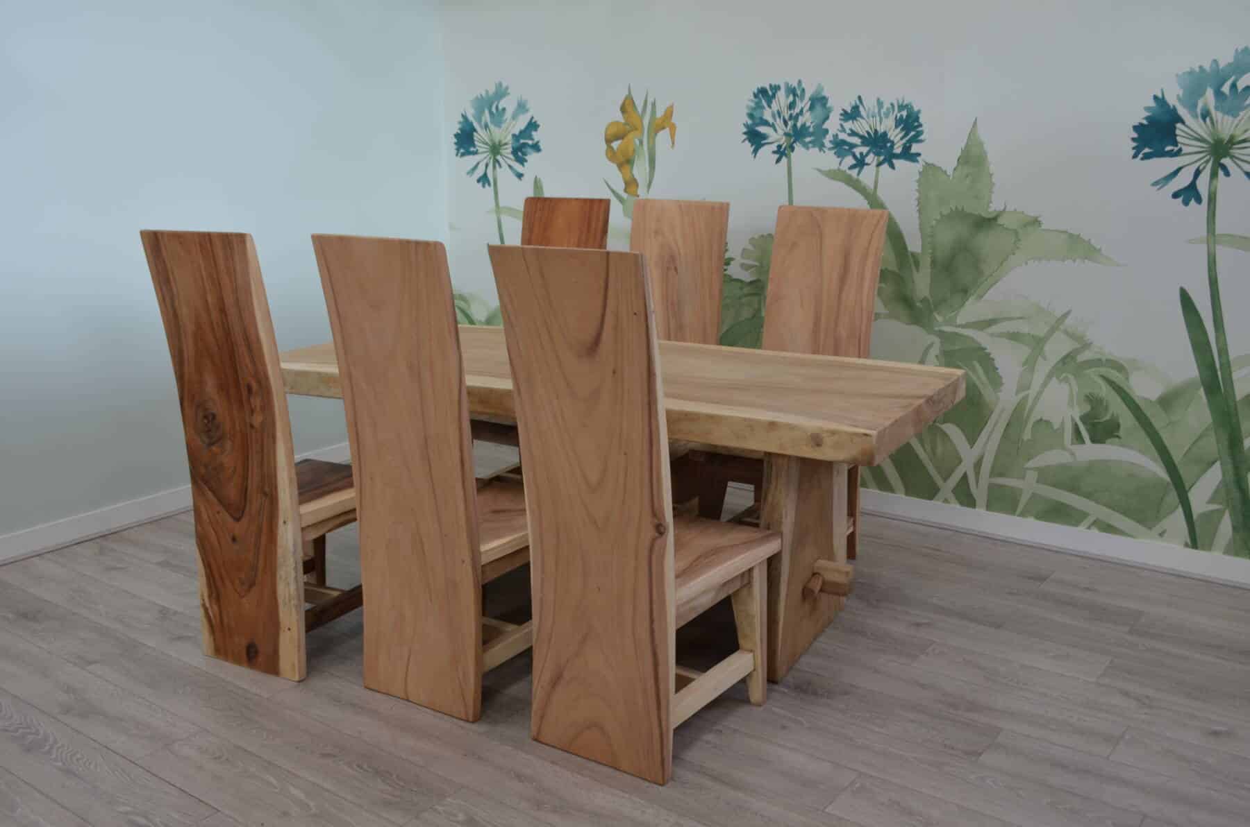 2m Live Edge Table & 6 Live Edge Chairs Full Length Back - Field & Hawken